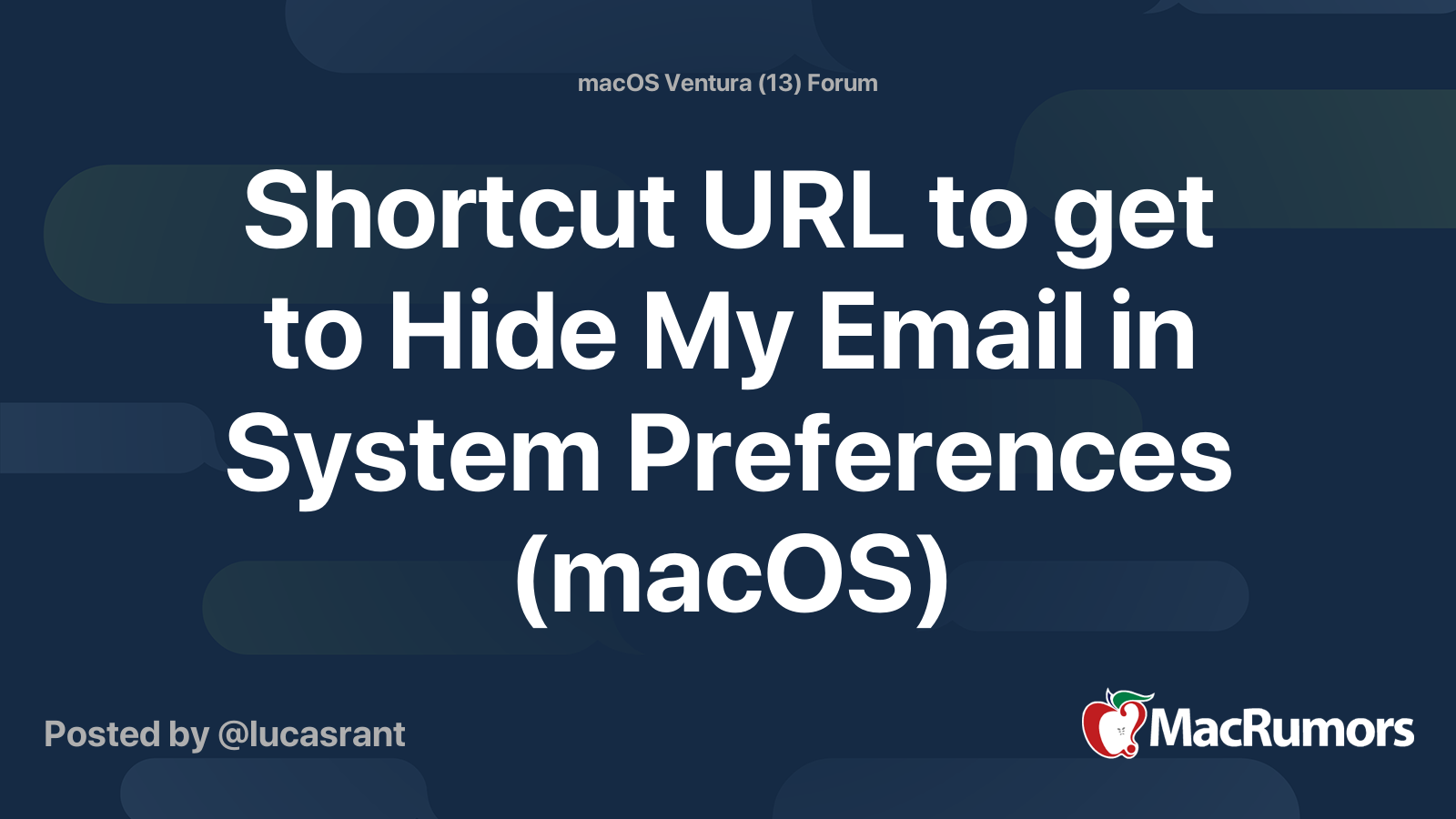 Shortcut URL to get to Hide My Email in System Preferences (macOS) | MacRumors Forums