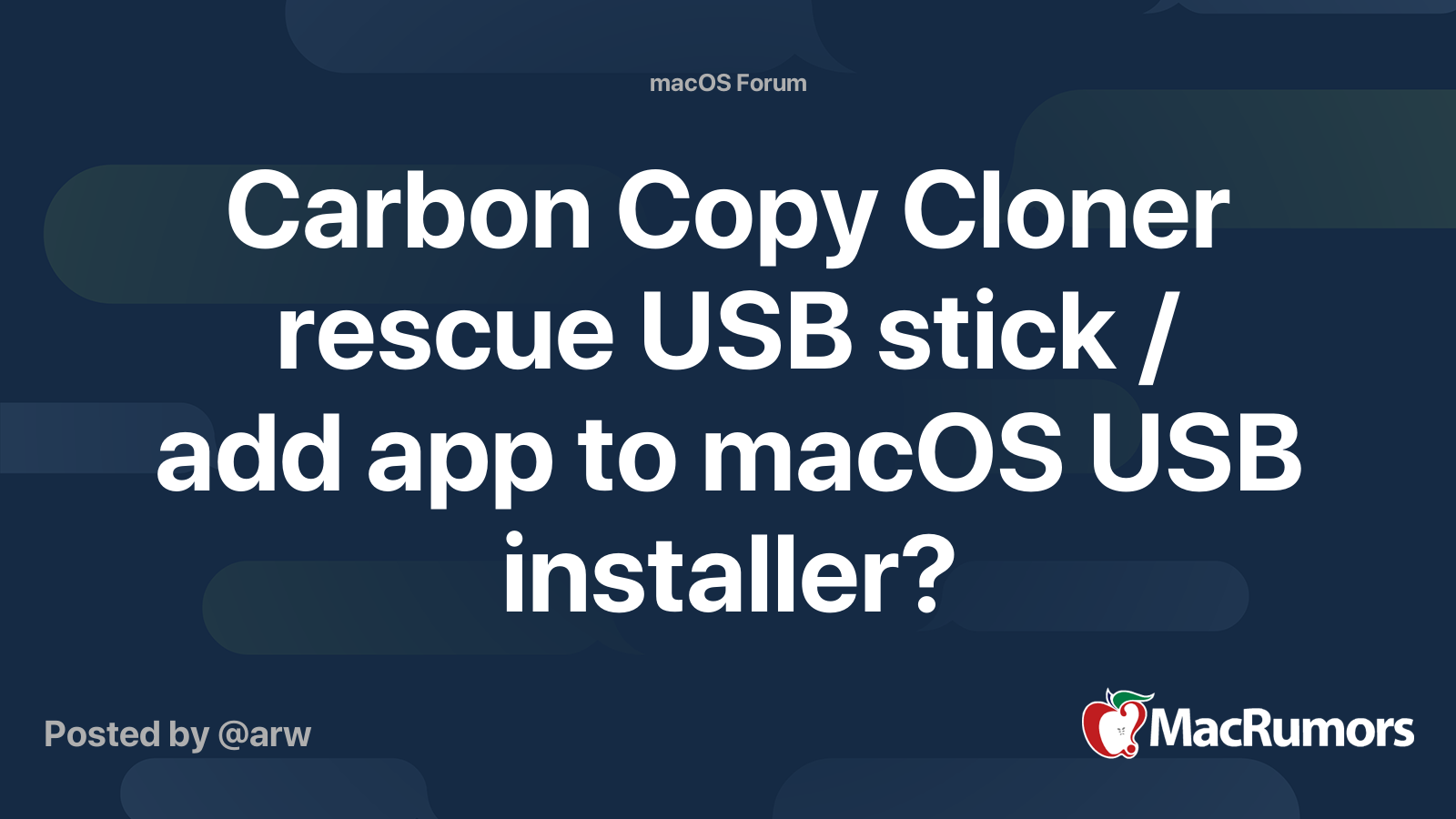 Carbon Copy Cloner rescue USB stick / add app to macOS USB installer ...