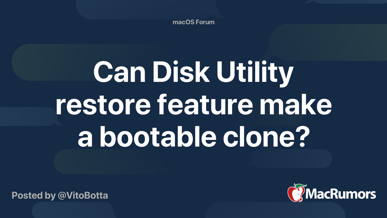 Can Disk Utility Restore Feature Make A Bootable Clone Macrumors Forums 5328