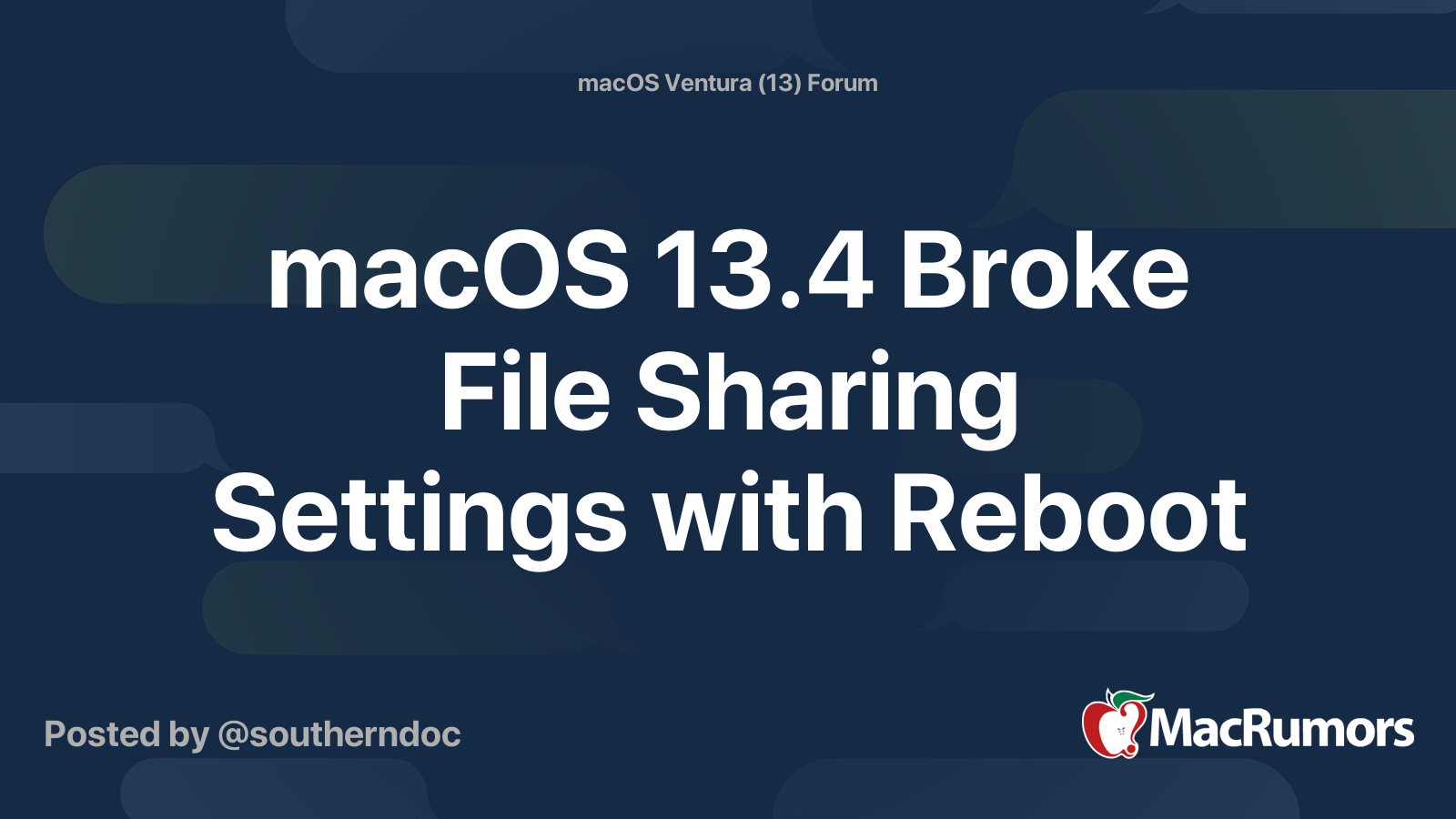 macOS 13.4 Broke File Sharing Settings with Reboot | MacRumors Forums