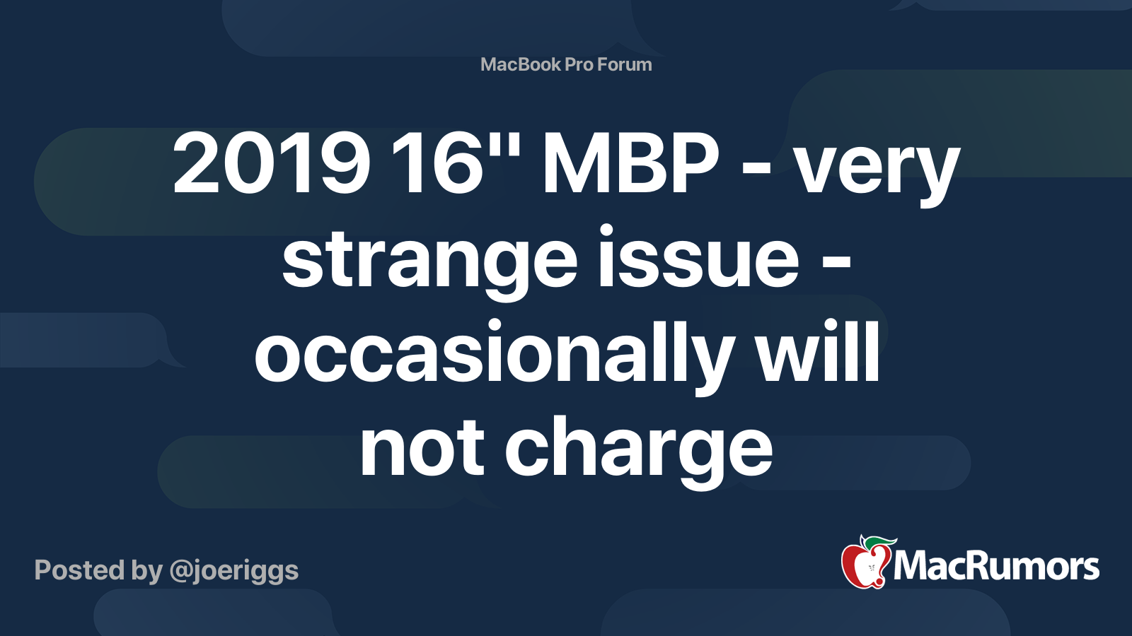 2019 16" MBP - very strange issue - occasionally will not charge | MacRumors Forums