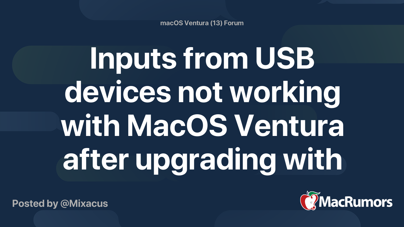 Inputs From Usb Devices Not Working With Macos Ventura After Upgrading With Open Core Legacy