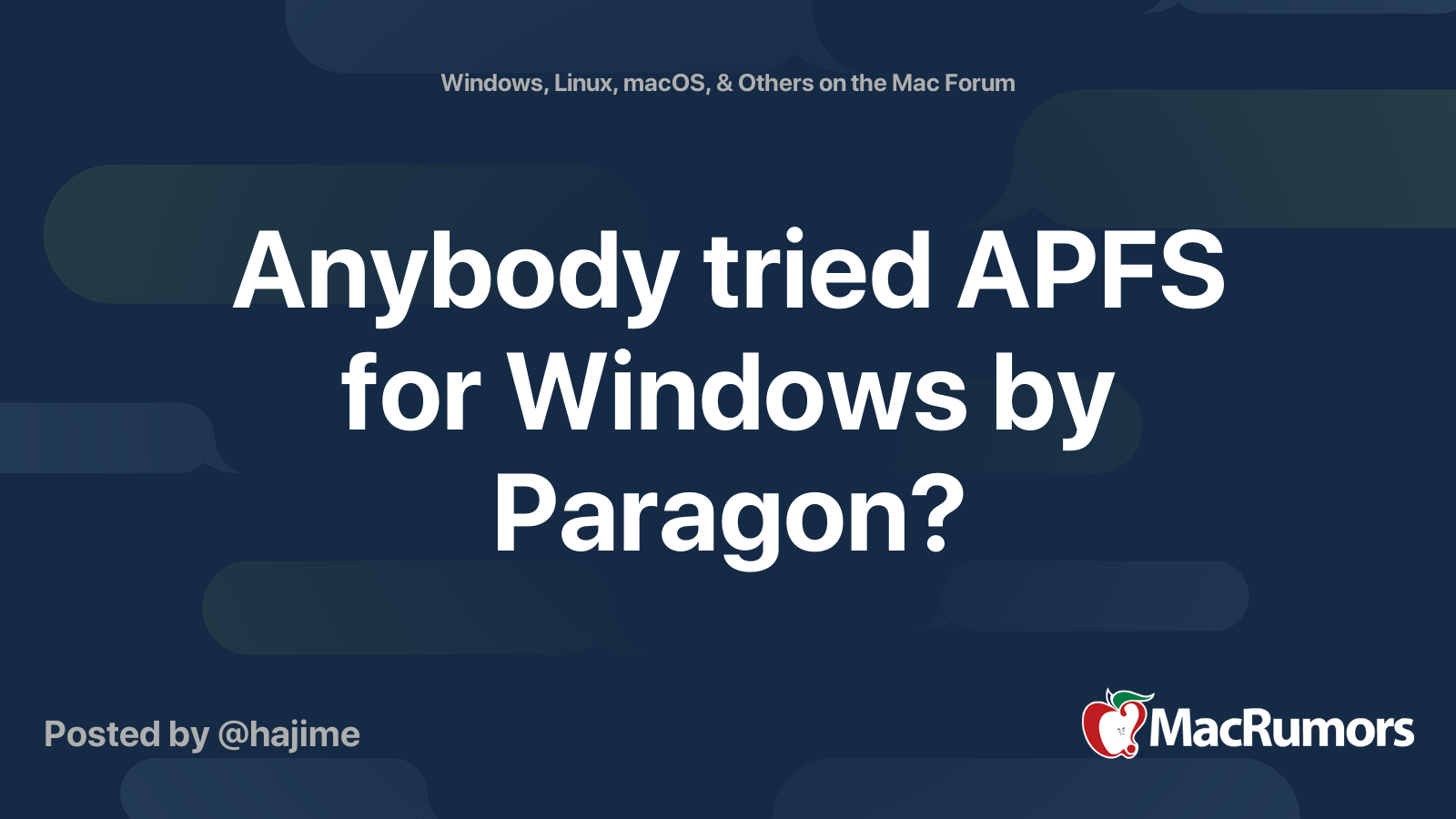 Anybody tried APFS for Windows by Paragon? | MacRumors Forums