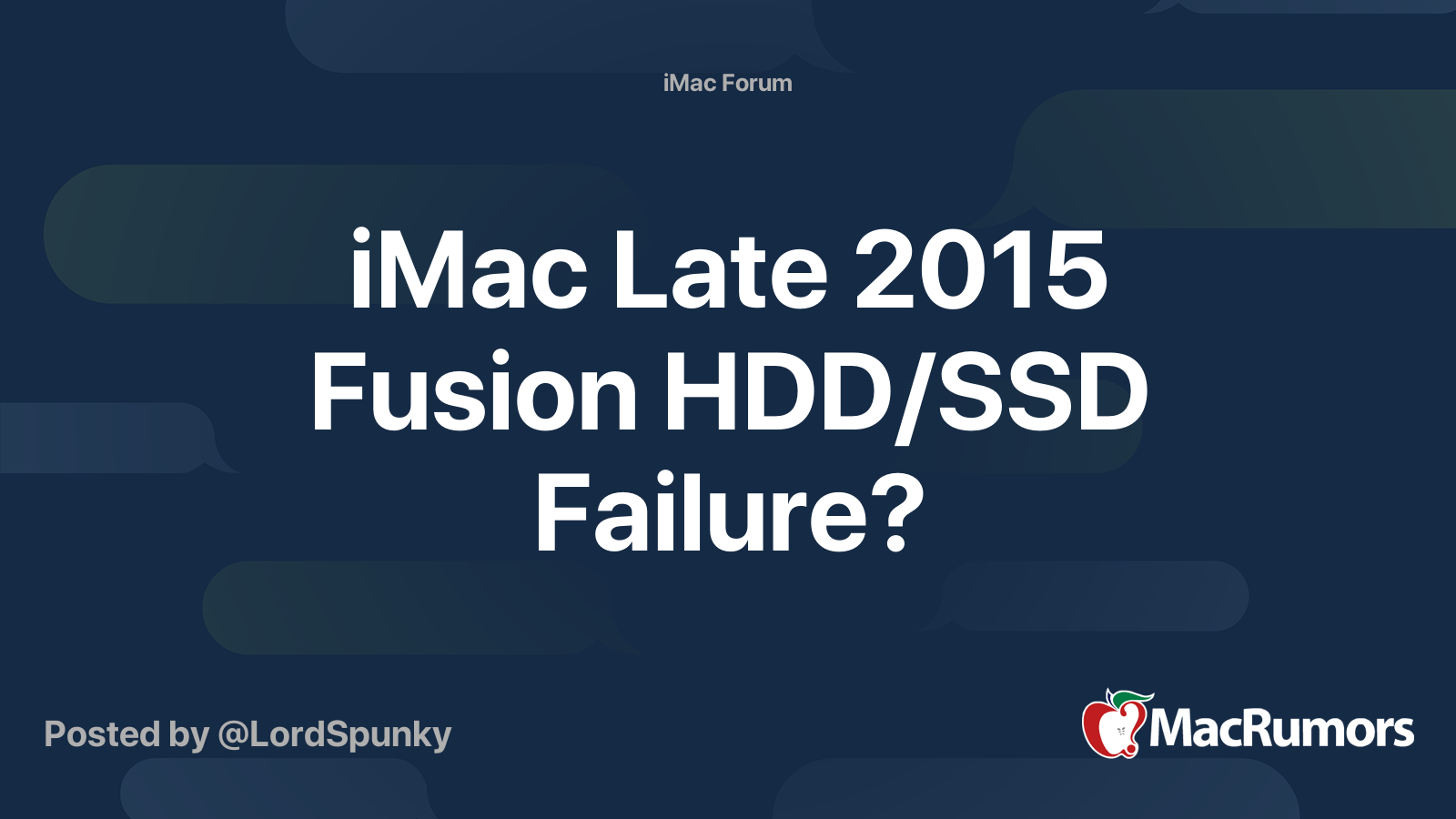 iMac Late 2015 Fusion HDD/SSD Failure? | MacRumors Forums