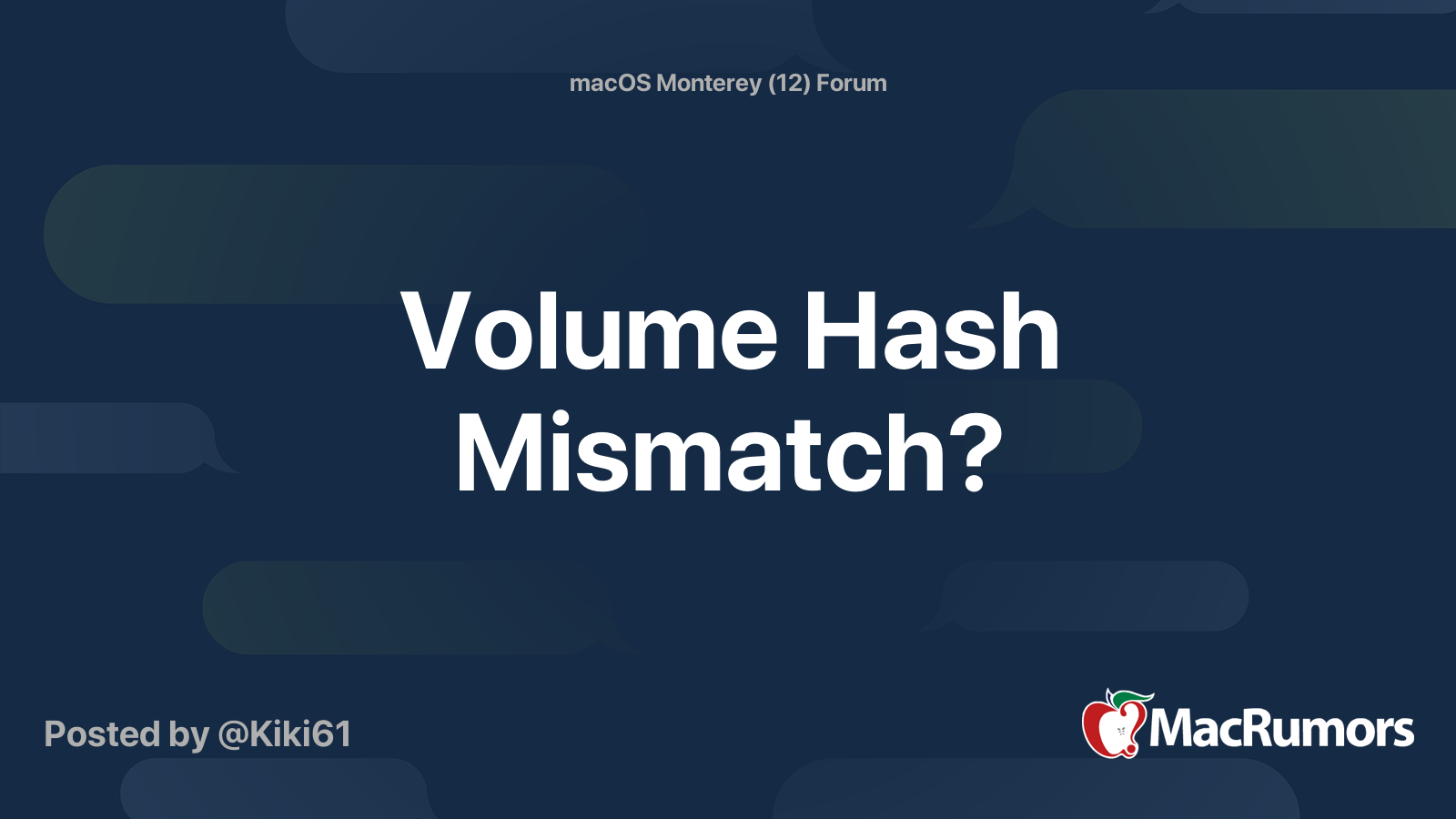 Volume Hash Mismatch? | MacRumors Forums
