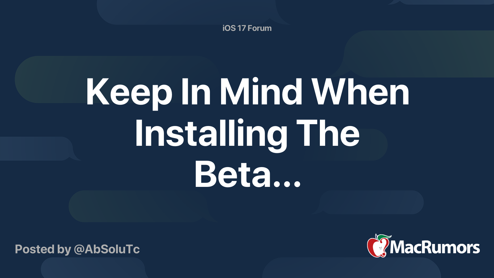 Keep In Mind When Installing The Beta... | MacRumors Forums