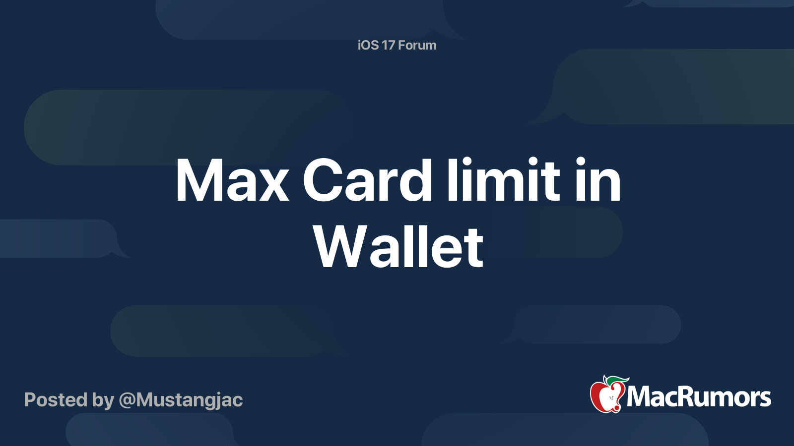Max Card limit in Wallet | MacRumors Forums