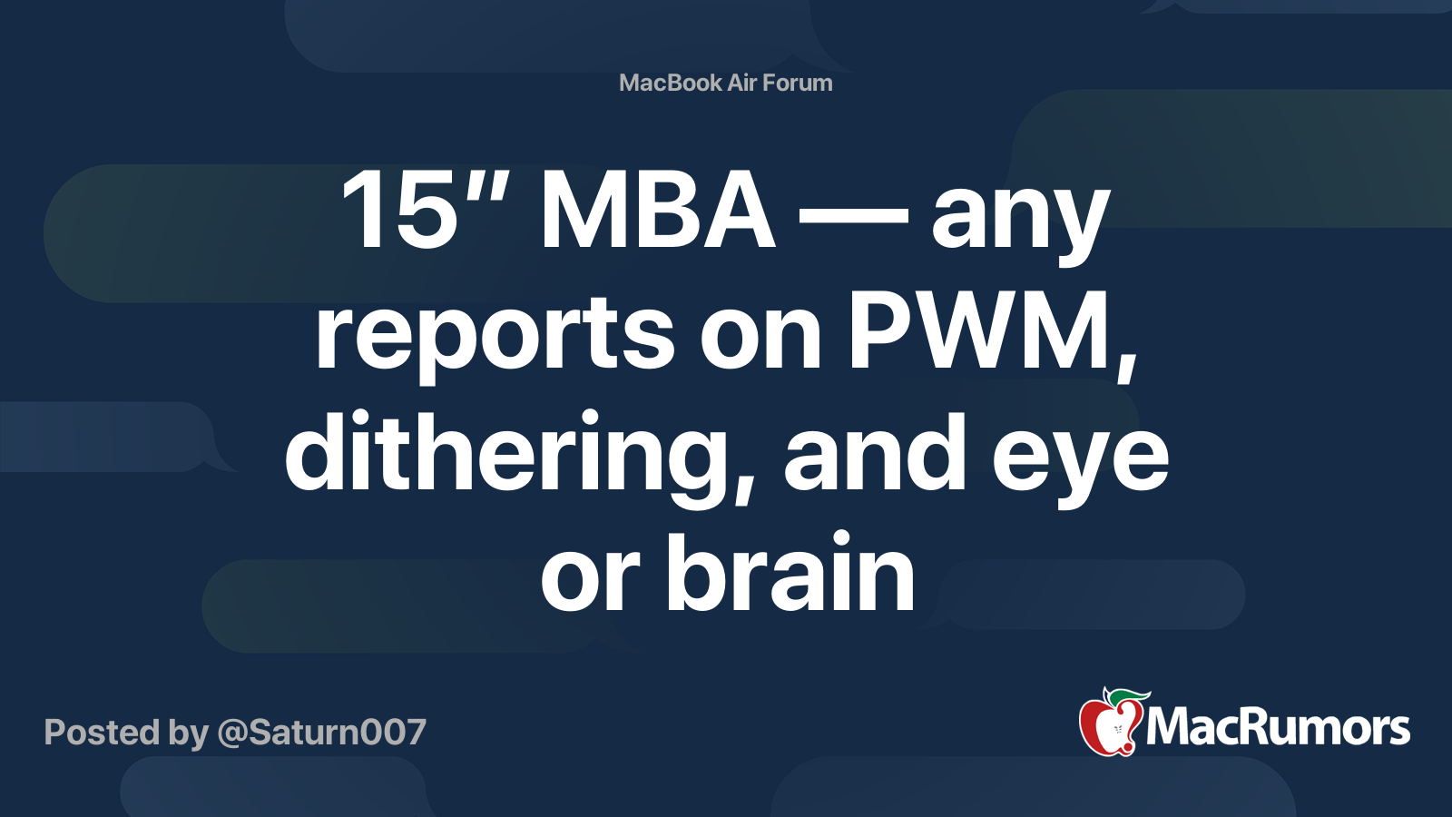 15” MBA — any reports on PWM, dithering, and eye or brain sensitivity ...