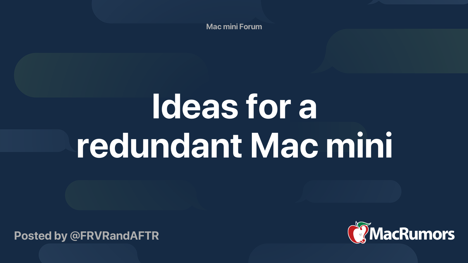 Ideas for a redundant Mac mini | MacRumors Forums