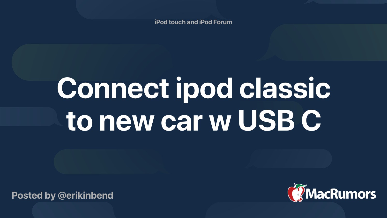 Connect ipod classic to new car w USB C | MacRumors Forums