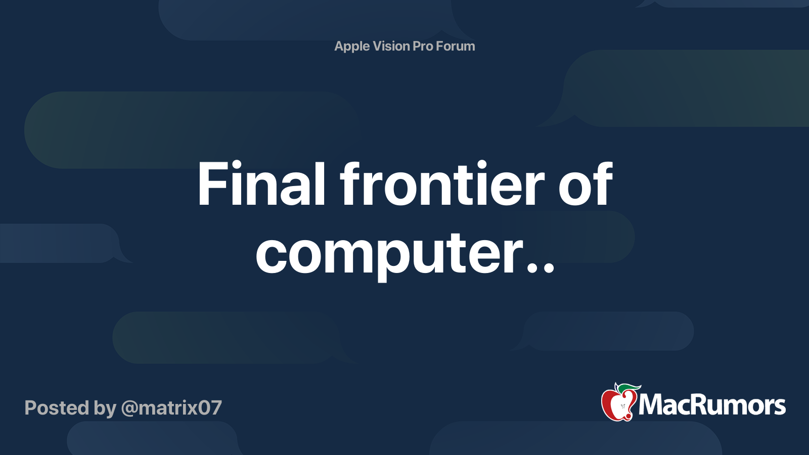 Final frontier of computer.. | MacRumors Forums