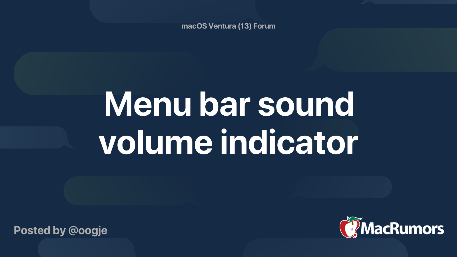 Menu bar sound volume indicator | MacRumors Forums