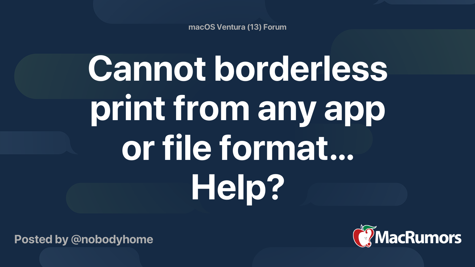 Cannot borderless print from any app or file format… Help? | MacRumors Forums