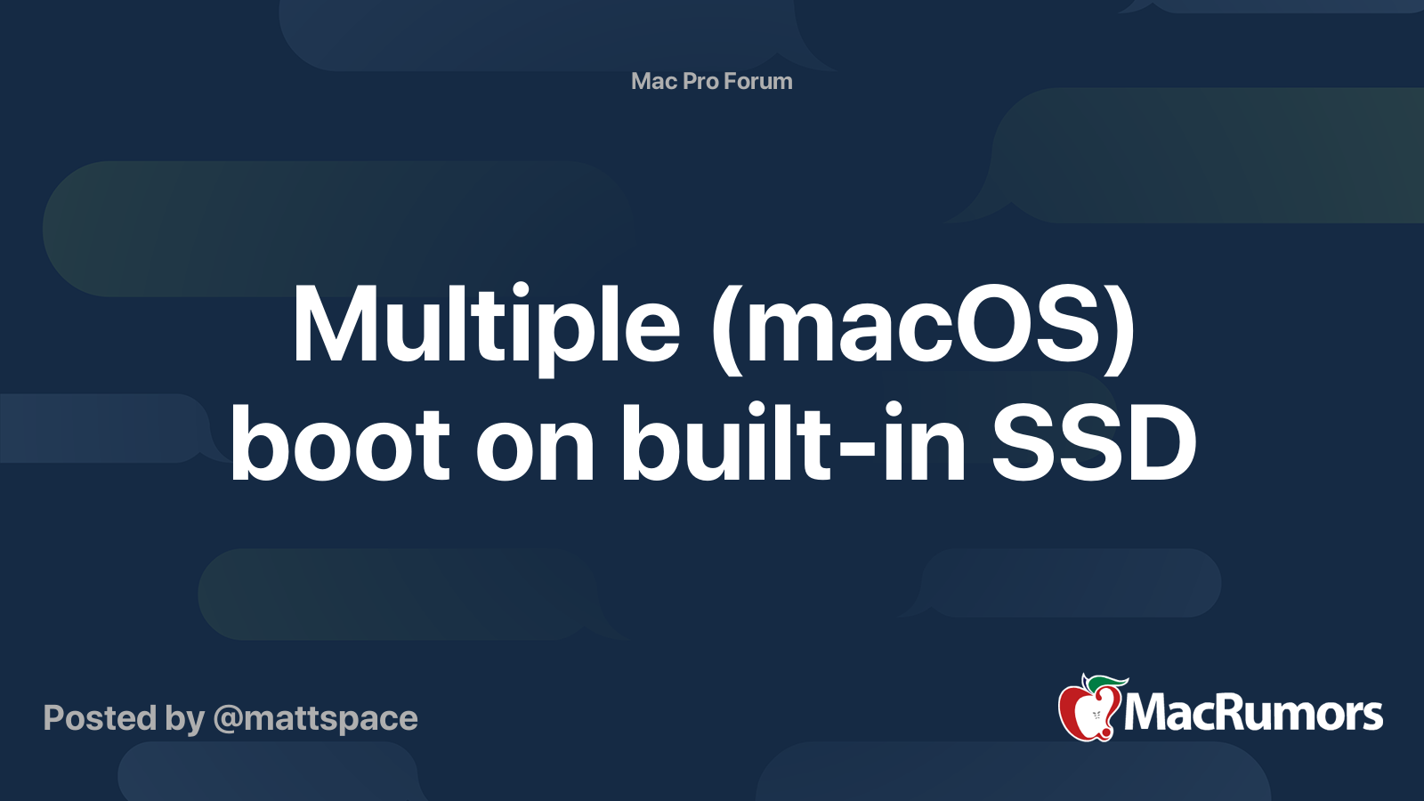 Multiple (macOS) boot on built-in SSD | MacRumors Forums