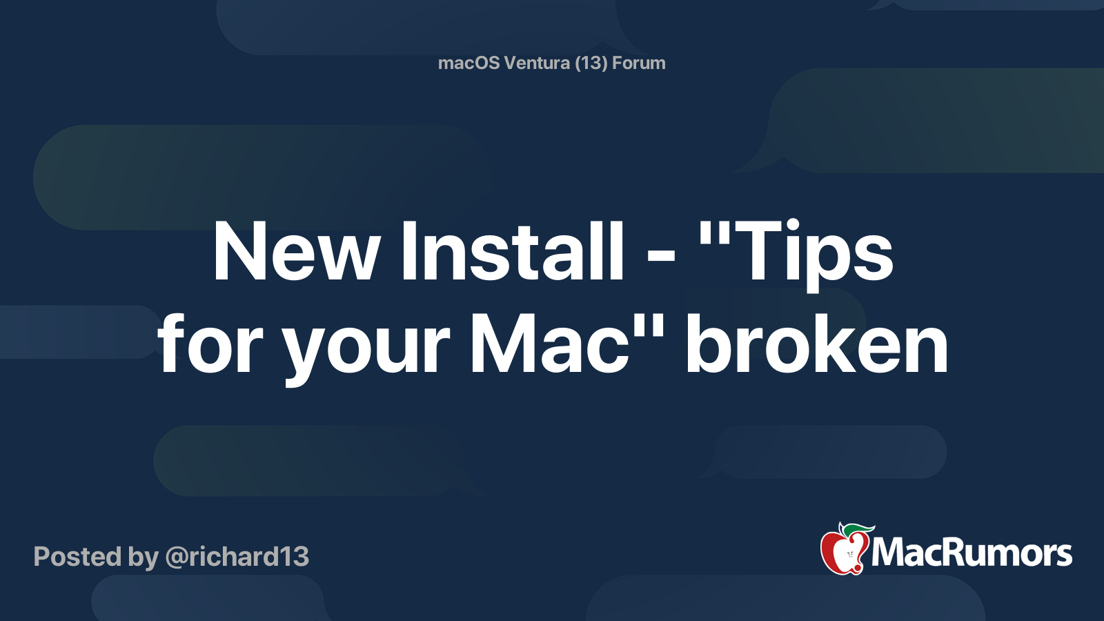 New Install - "Tips for your Mac" broken | MacRumors Forums