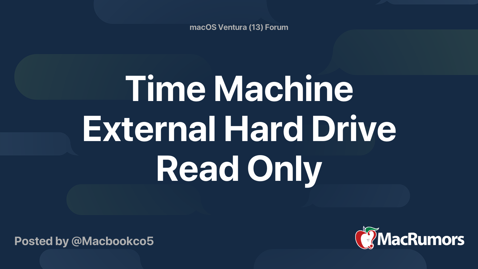 Time Machine External Hard Drive Read Only | MacRumors Forums