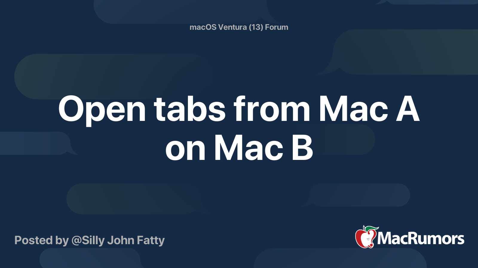 Open tabs from Mac A on Mac B | MacRumors Forums