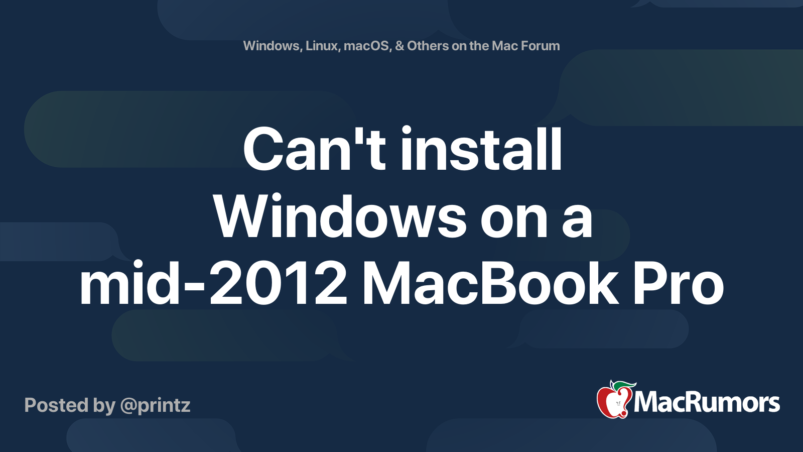 Can't install Windows on a mid-2012 MacBook Pro | MacRumors Forums