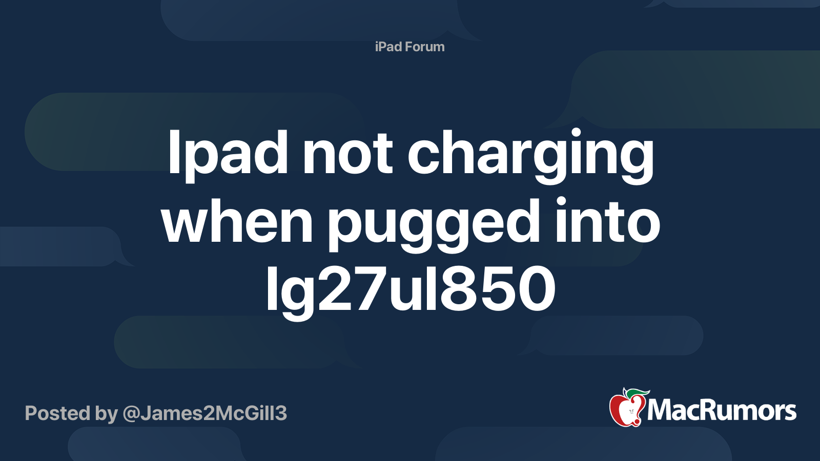 Ipad not charging when pugged into lg27ul850 | MacRumors Forums