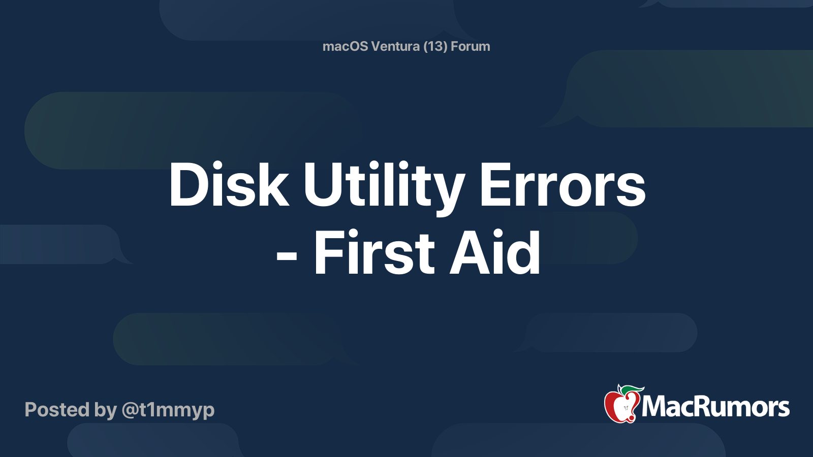 Disk Utility Errors - First Aid | MacRumors Forums