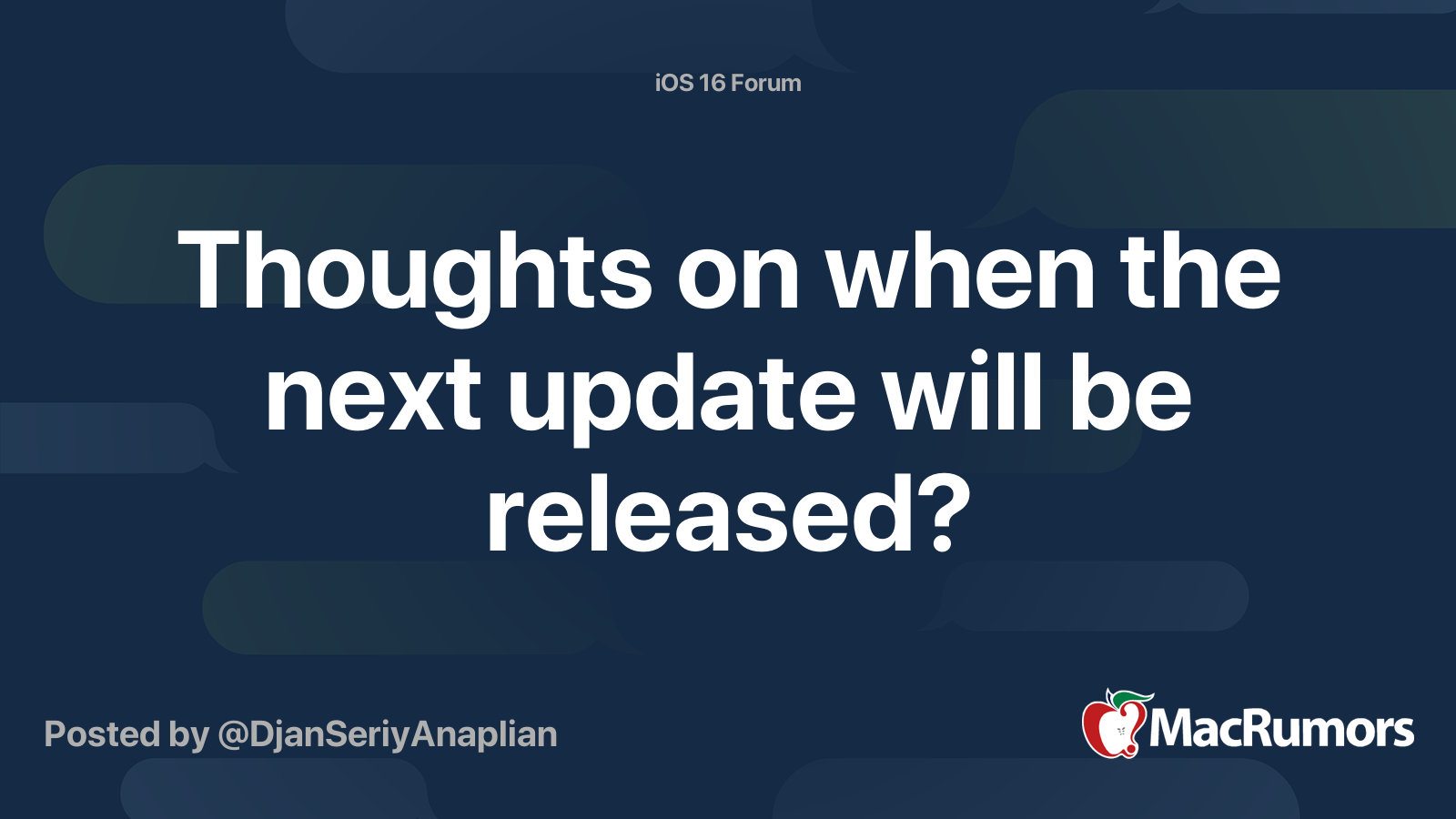 Thoughts on when the next update will be released? | MacRumors Forums