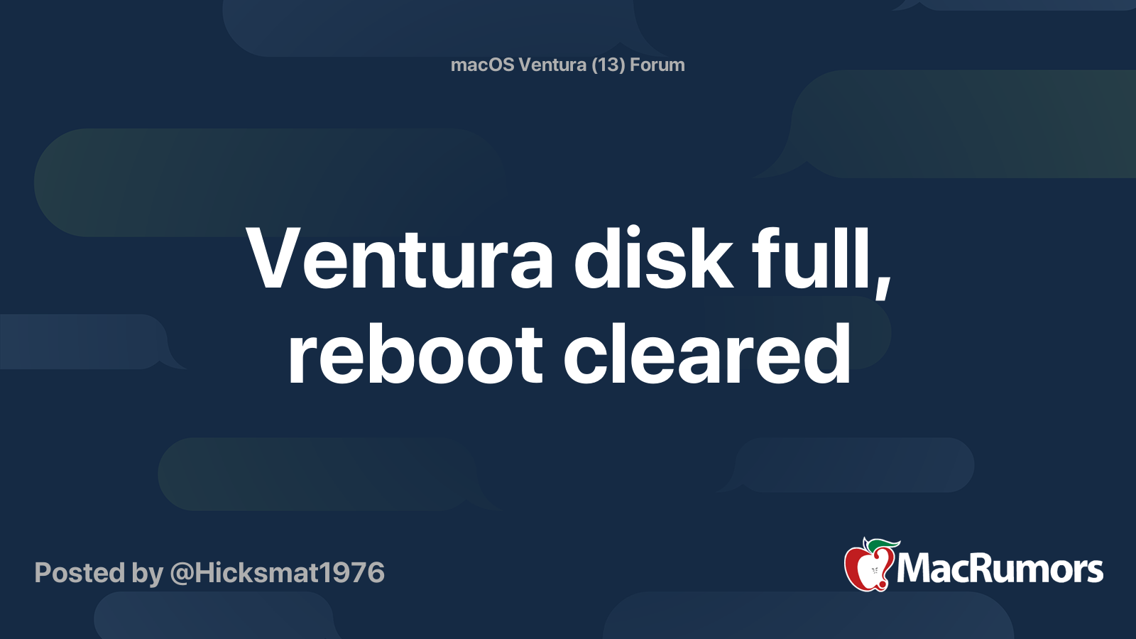 Ventura disk full, reboot cleared | MacRumors Forums