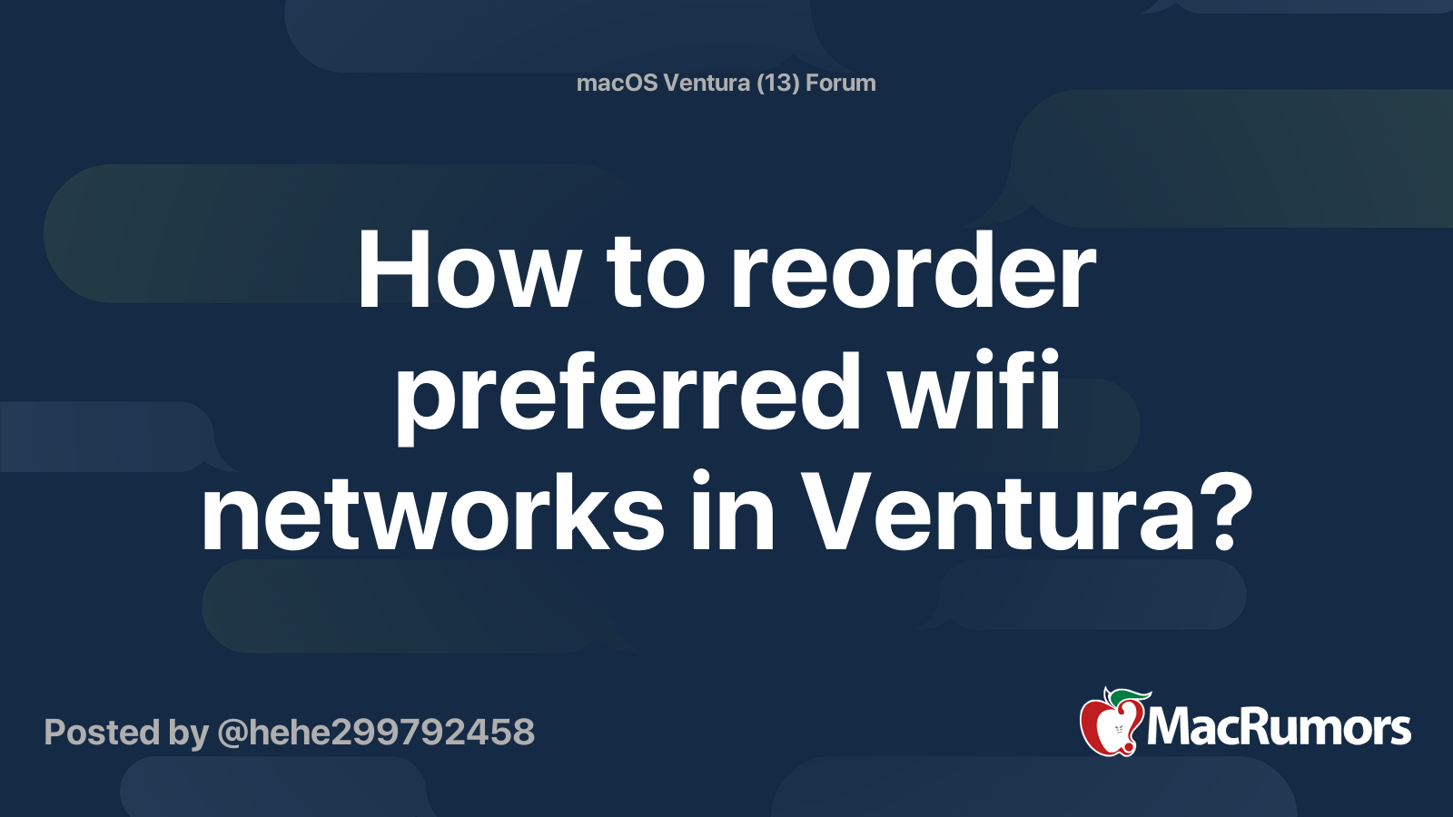 How to reorder preferred wifi networks in Ventura? | MacRumors Forums