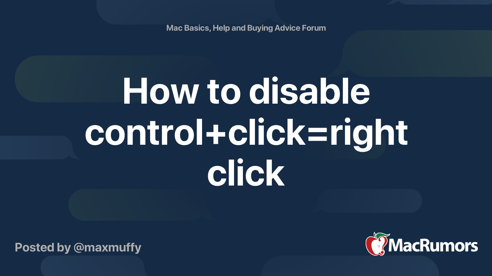 How To Disable Control Click Right Click Macrumors Forums