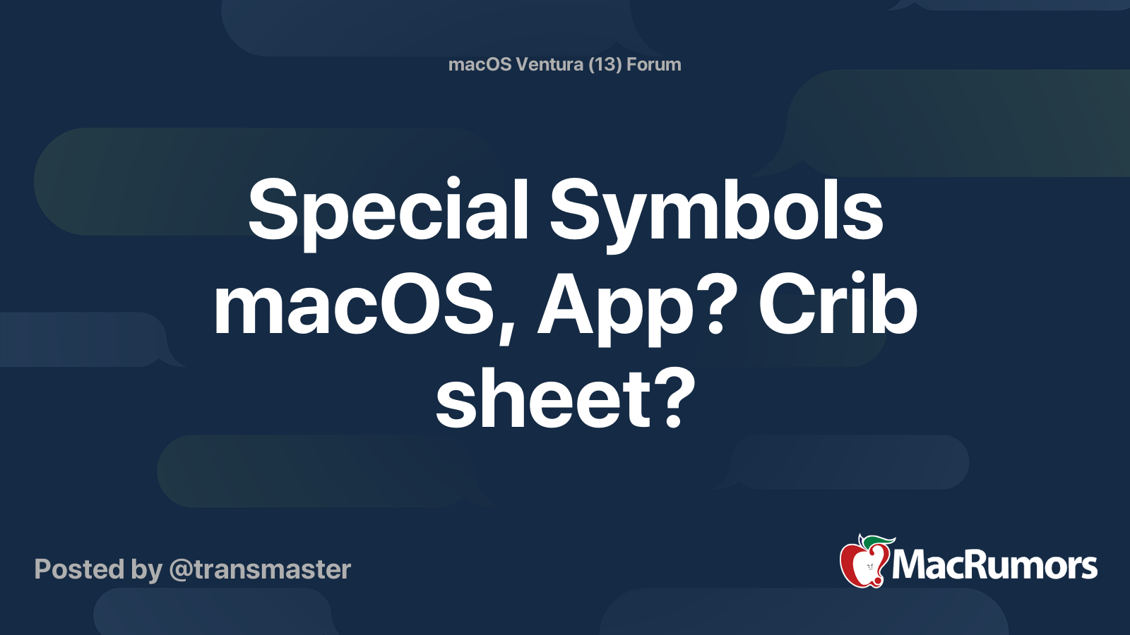 Special Symbols macOS, App? Crib sheet? | MacRumors Forums