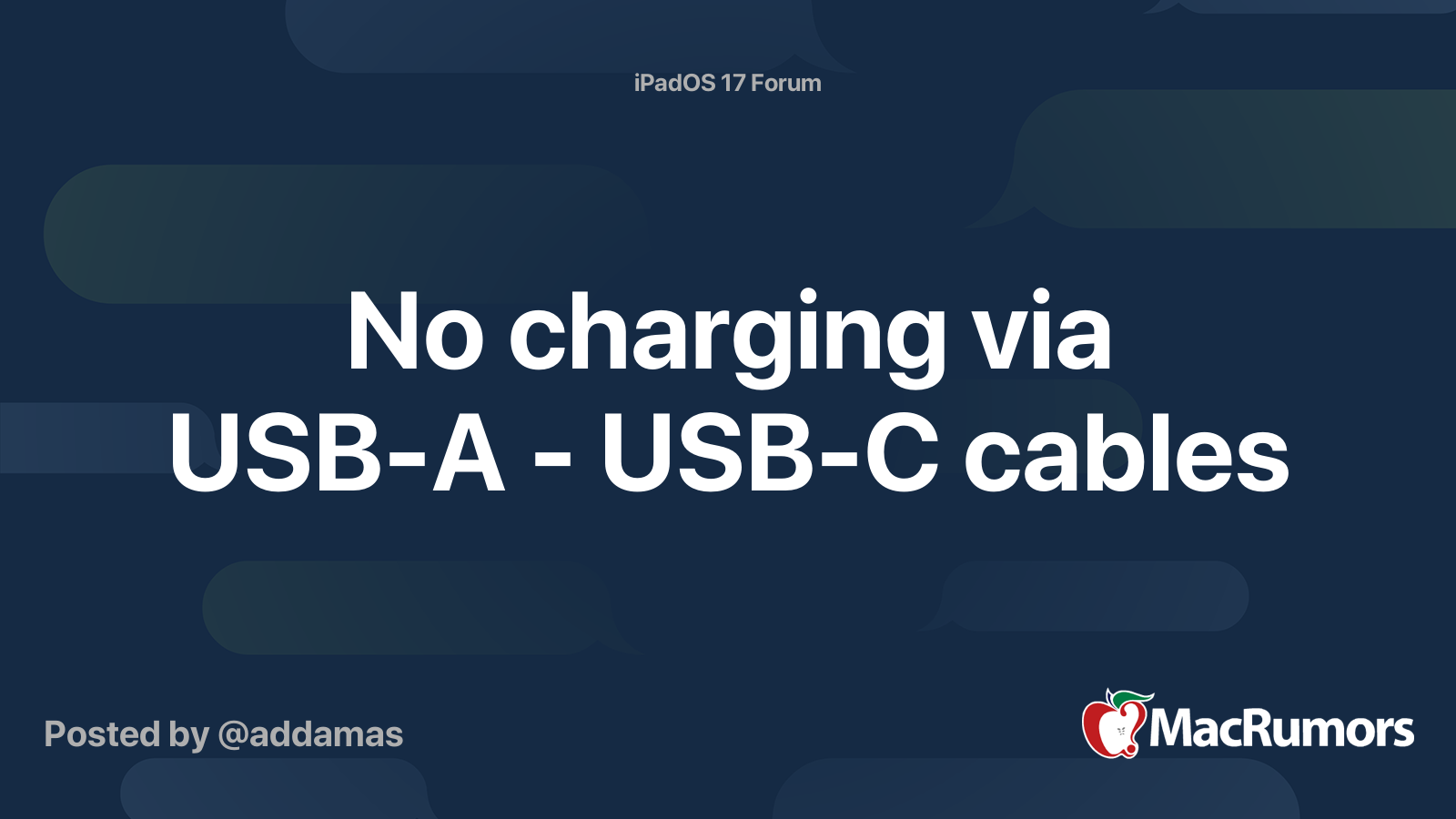 No charging via USB-A - USB-C cables | MacRumors Forums