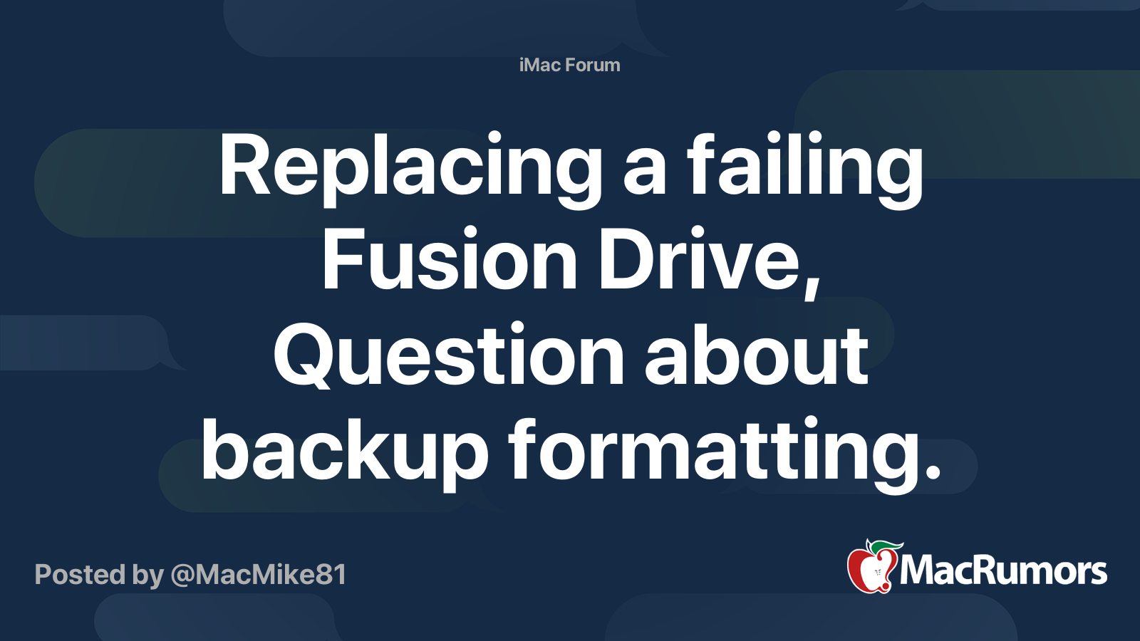 Replacing a failing Fusion Drive, Question about backup formatting. | MacRumors Forums