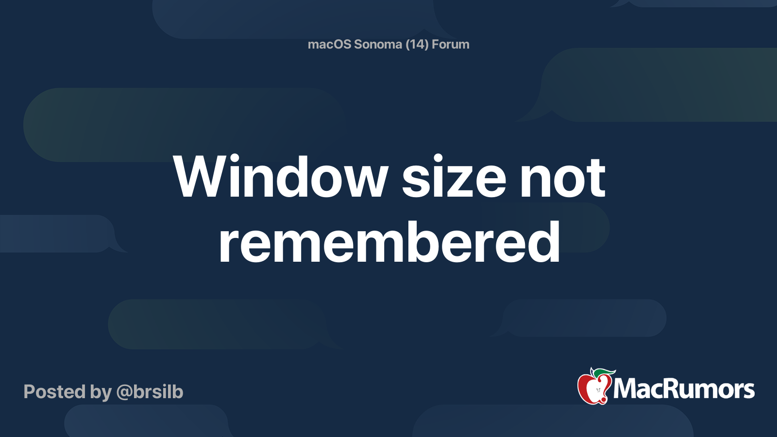 Window size not remembered | MacRumors Forums