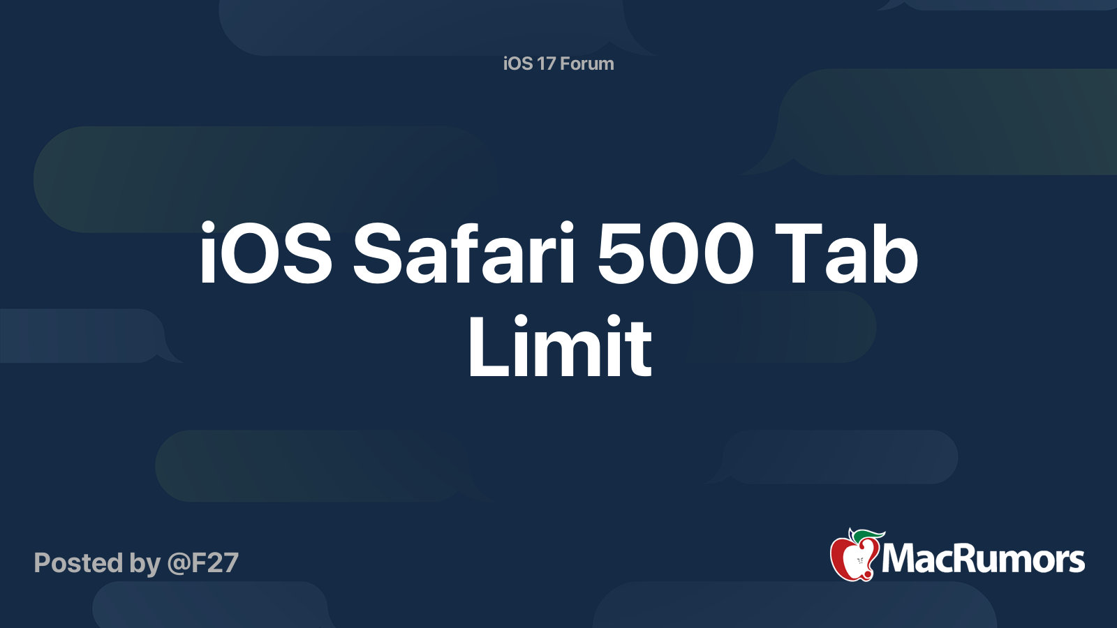 iOS Safari 500 Tab Limit | MacRumors Forums
