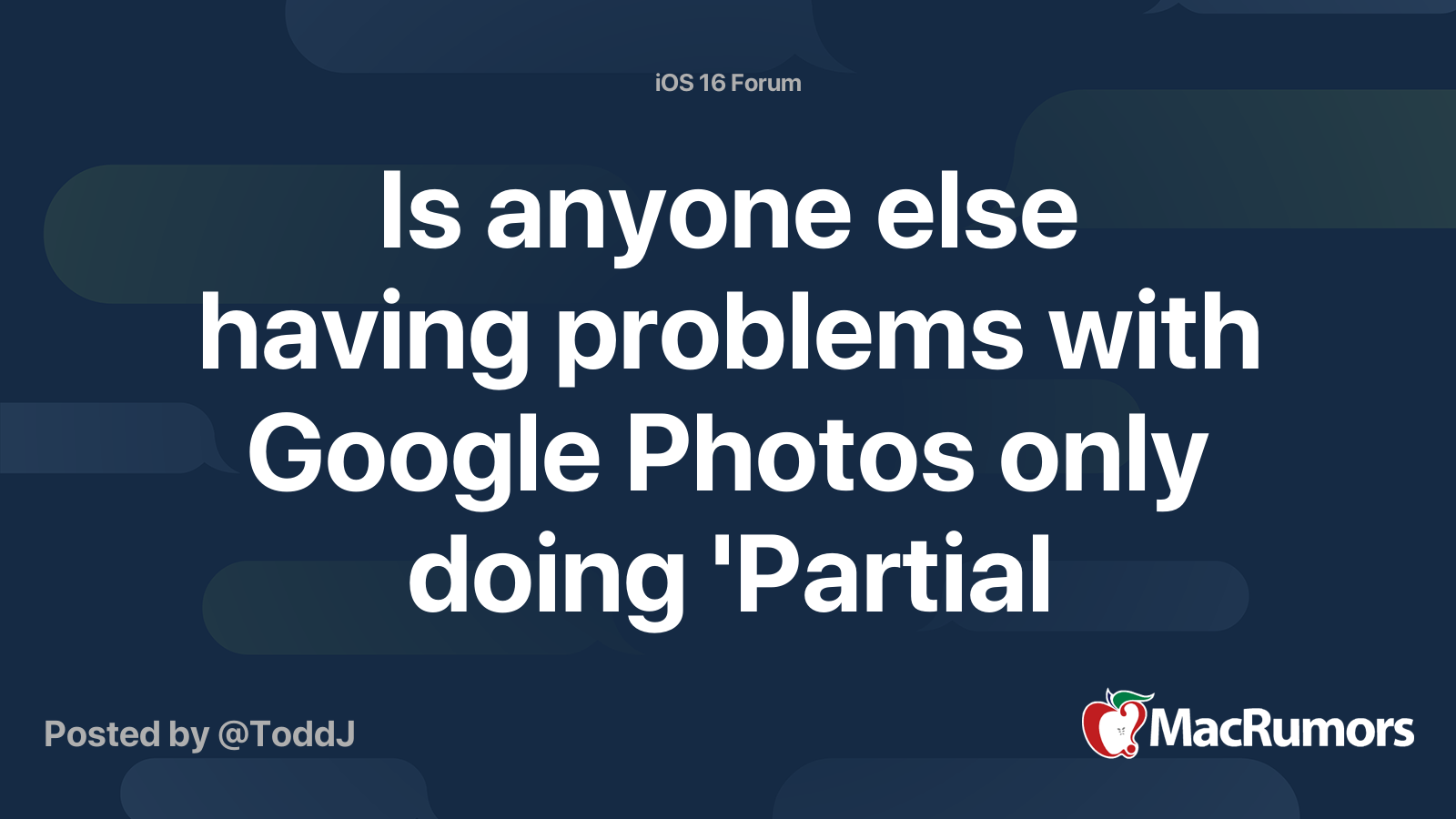 Is anyone else having problems with Google Photos only doing 'Partial Uploads' of photos ...