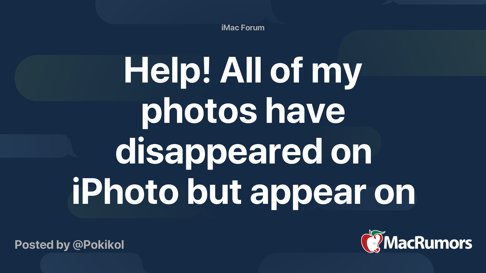 Help! All of my photos have disappeared on iPhoto but appear on Spotlight! | MacRumors Forums