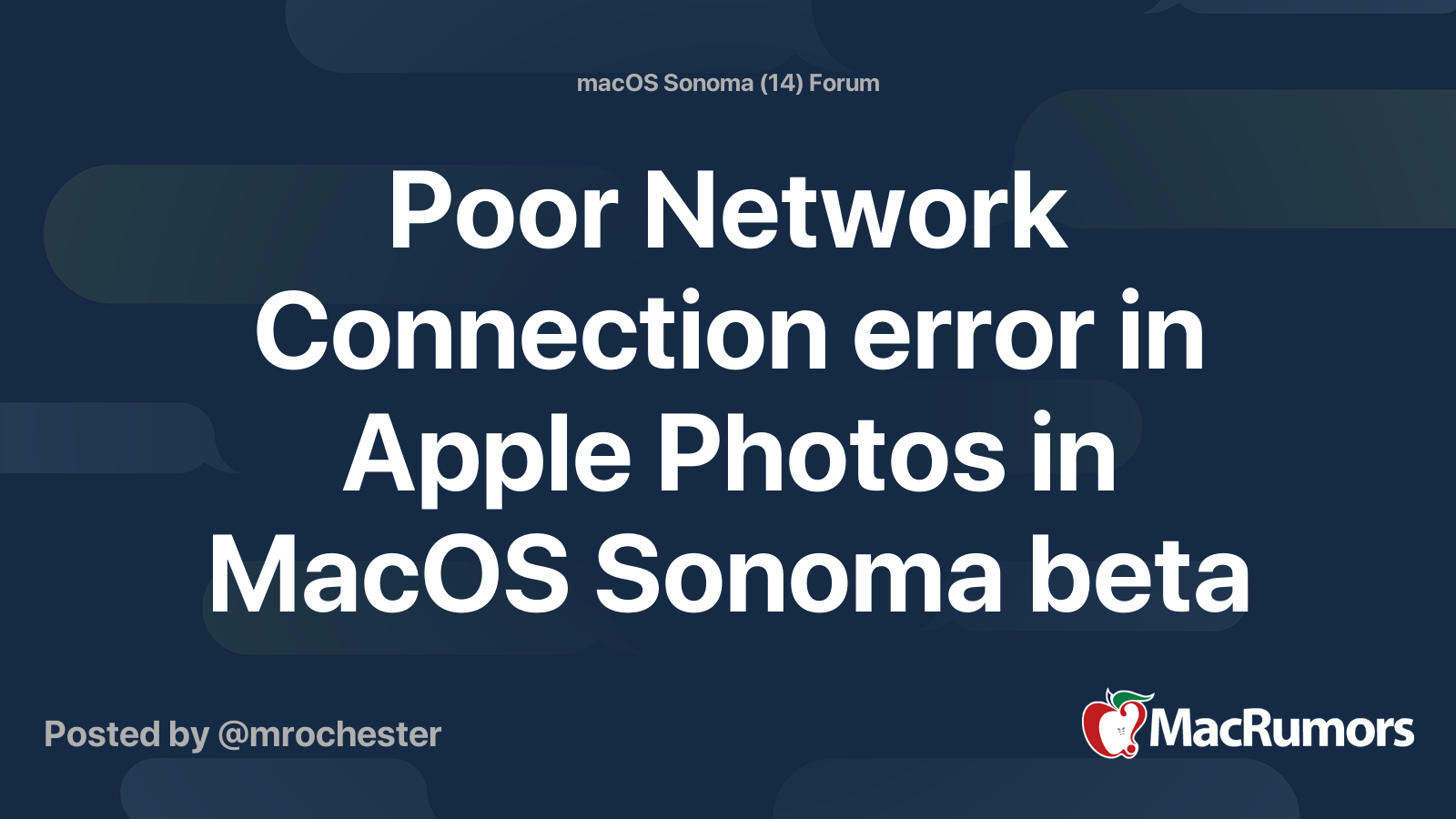 Poor Network Connection error in Apple Photos in MacOS Sonoma beta | MacRumors Forums