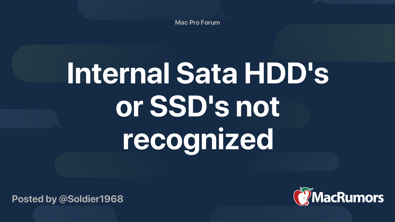 Internal Sata HDD's or SSD's not recognized | MacRumors Forums