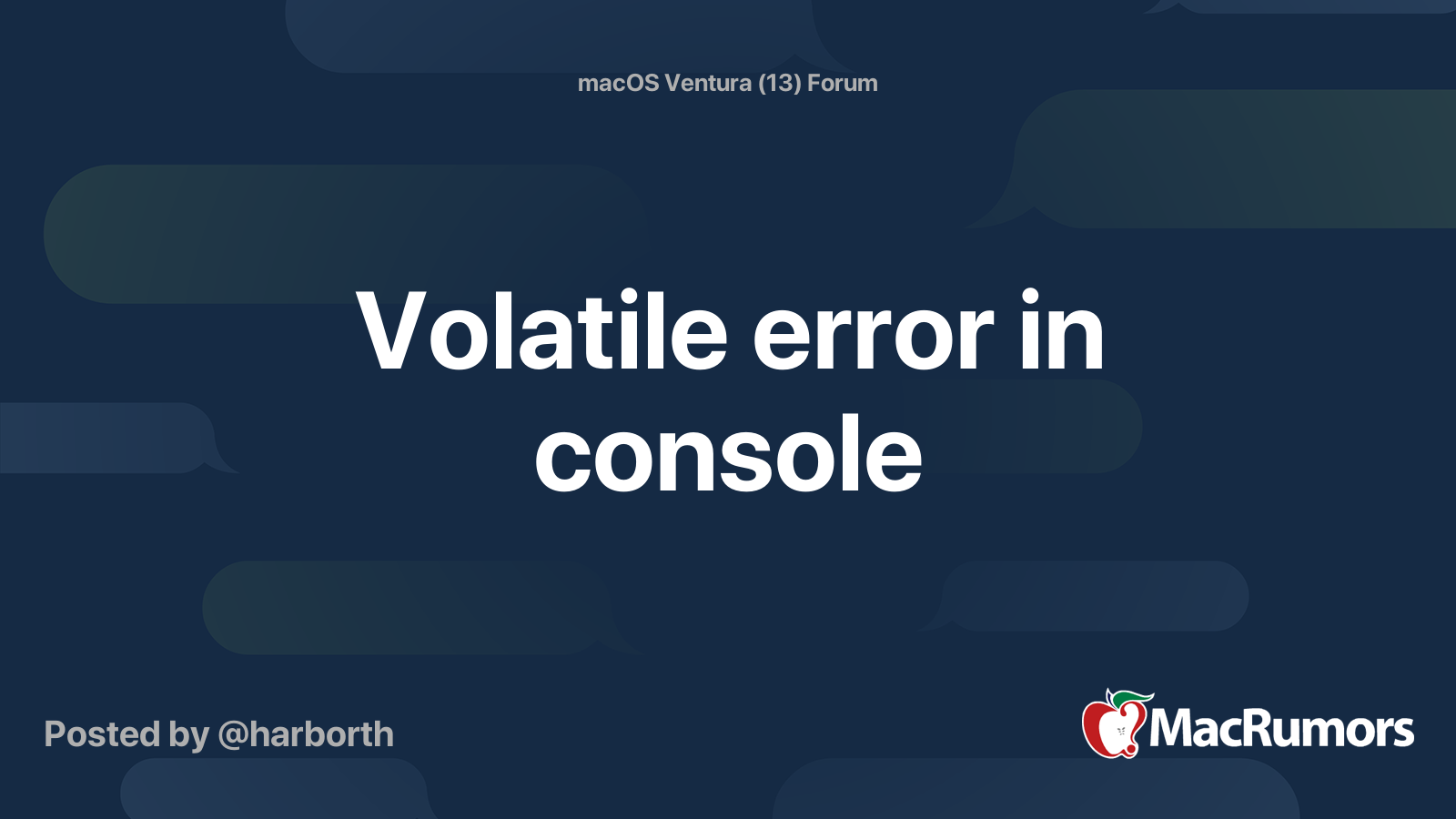 Volatile error in console | MacRumors Forums