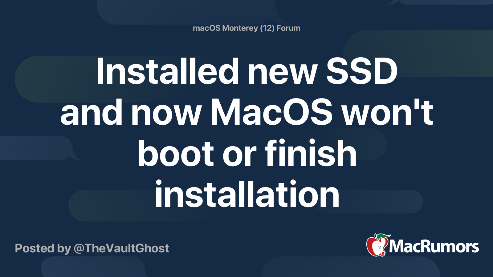 Installed new SSD and now MacOS won't boot or finish installation | MacRumors Forums