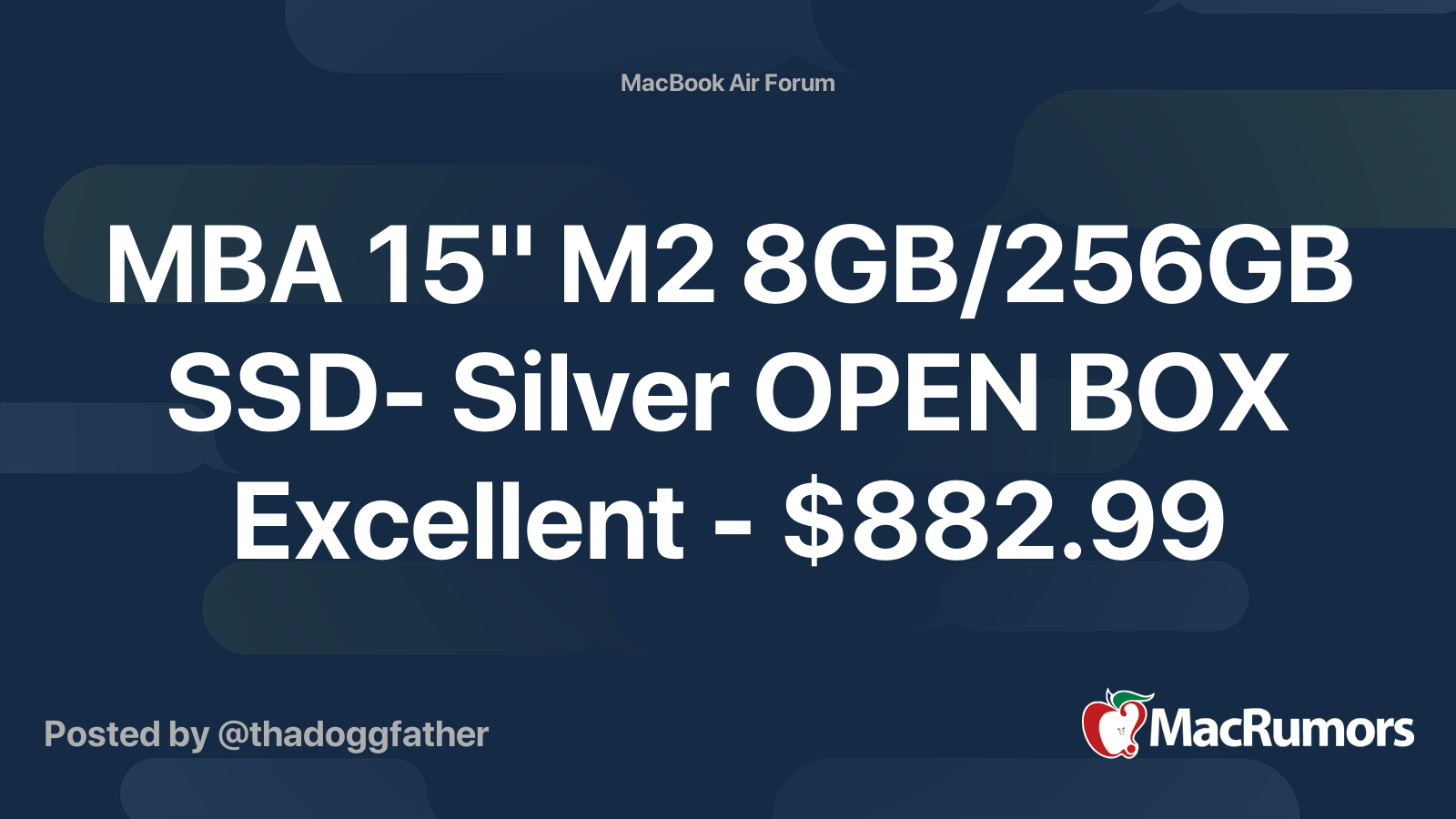 MBA 15" M2 8GB/256GB SSD- Silver OPEN BOX Excellent - $882.99 ...