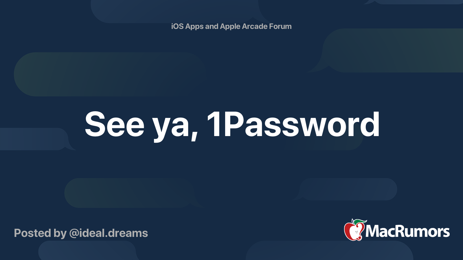 See ya, 1Password | MacRumors Forums