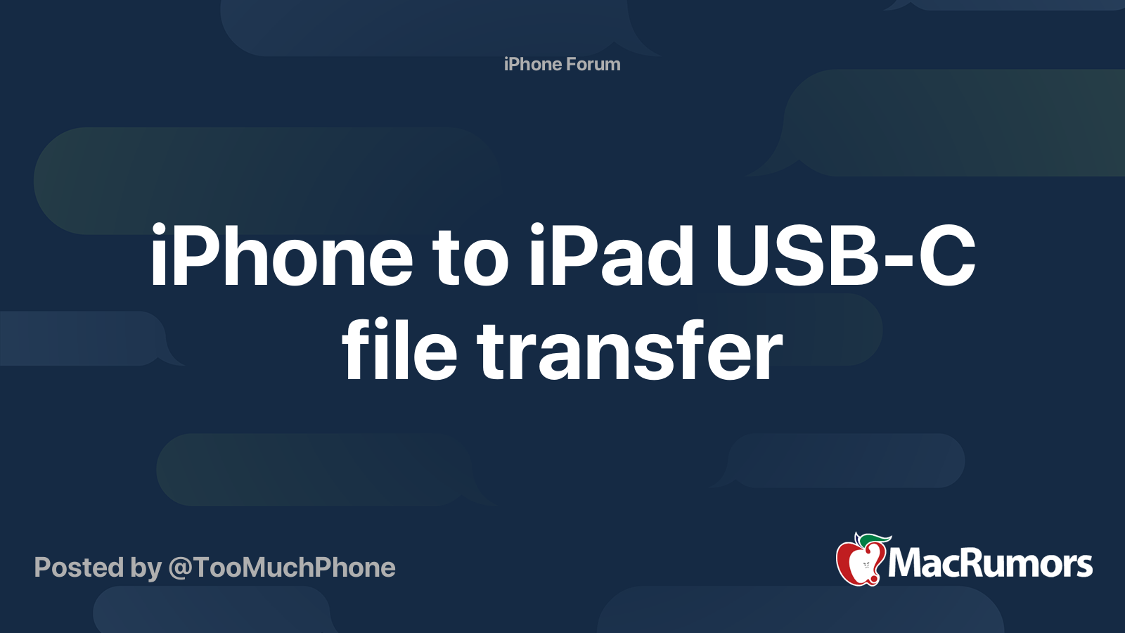 iPhone to iPad USB-C file transfer | MacRumors Forums