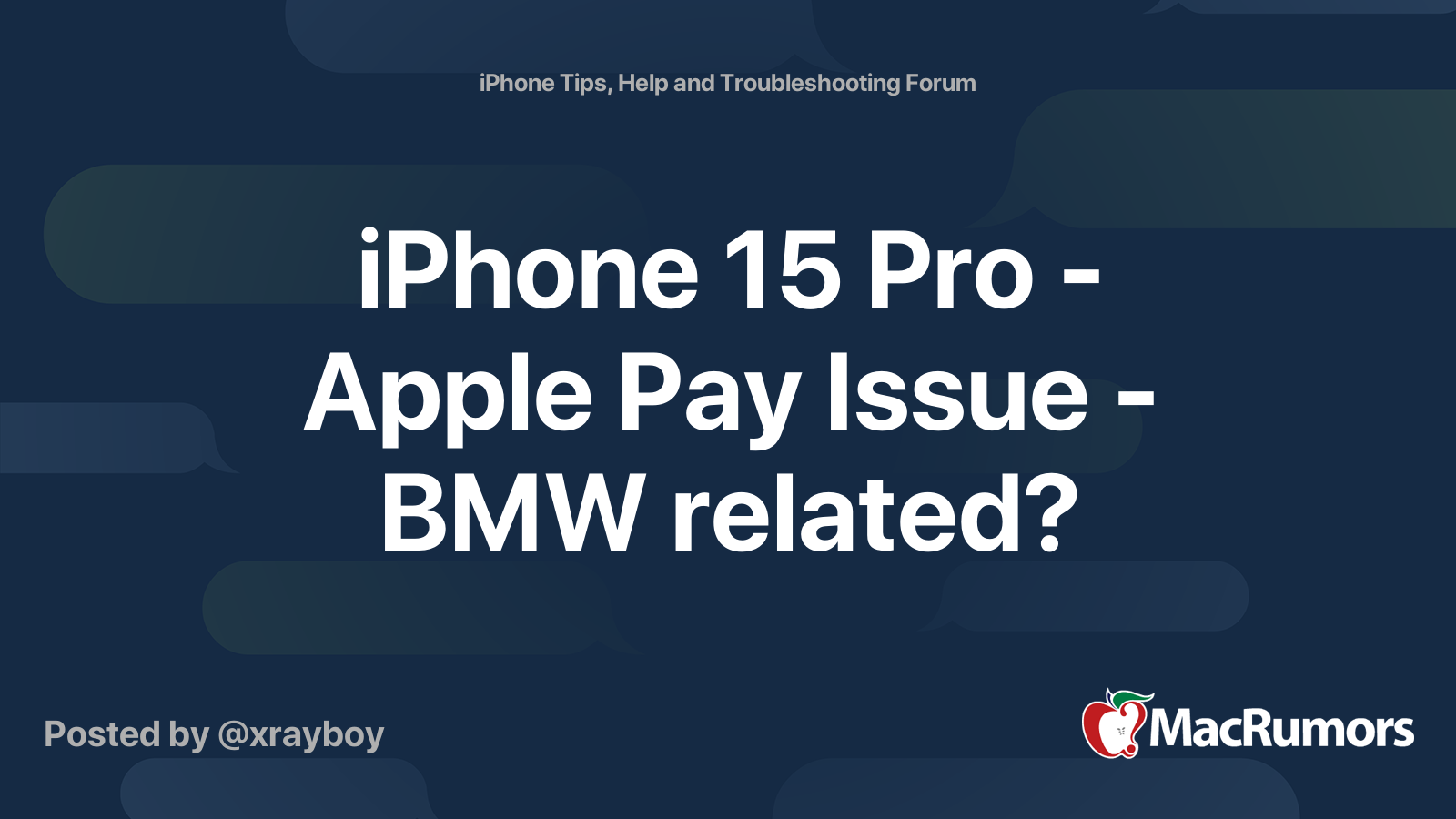 iPhone 15 Pro - Apple Pay Issue - BMW related? | MacRumors Forums
