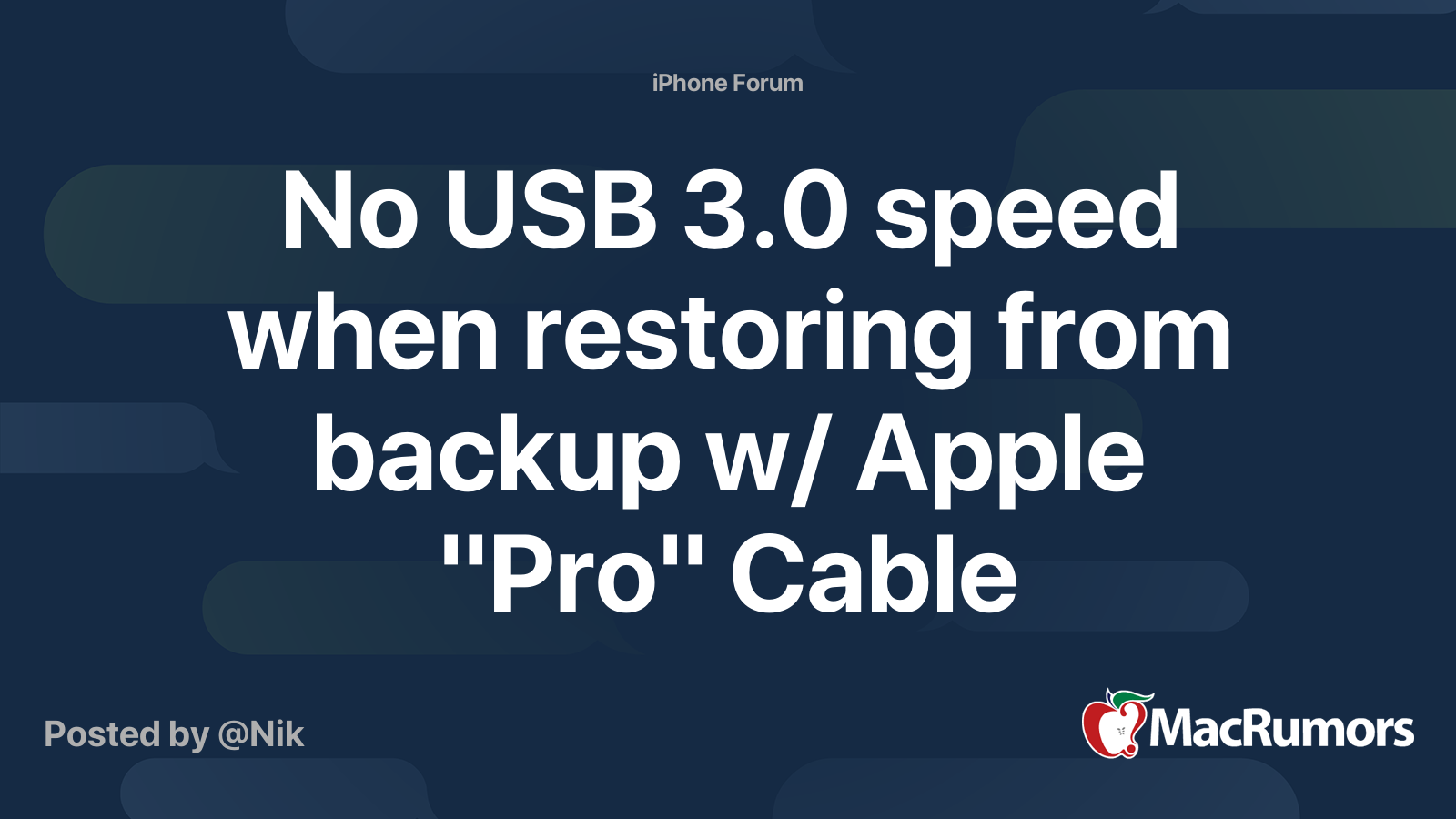 No USB 3.0 speed when restoring from backup w/ Apple "Pro" Cable | MacRumors Forums