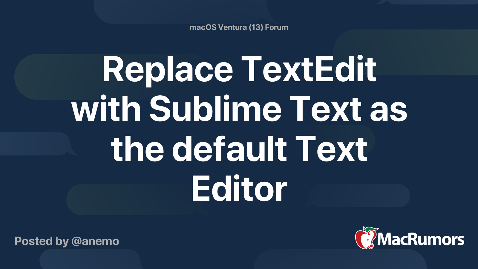 Replace Textedit With Sublime Text As The Default Text Editor Macrumors Forums 