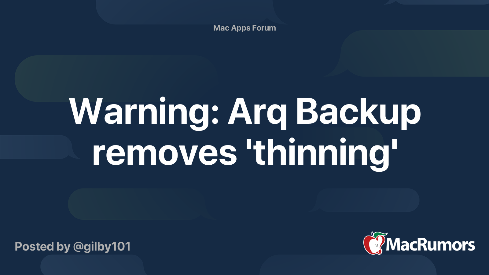 Warning: Arq Backup removes 'thinning' | MacRumors Forums