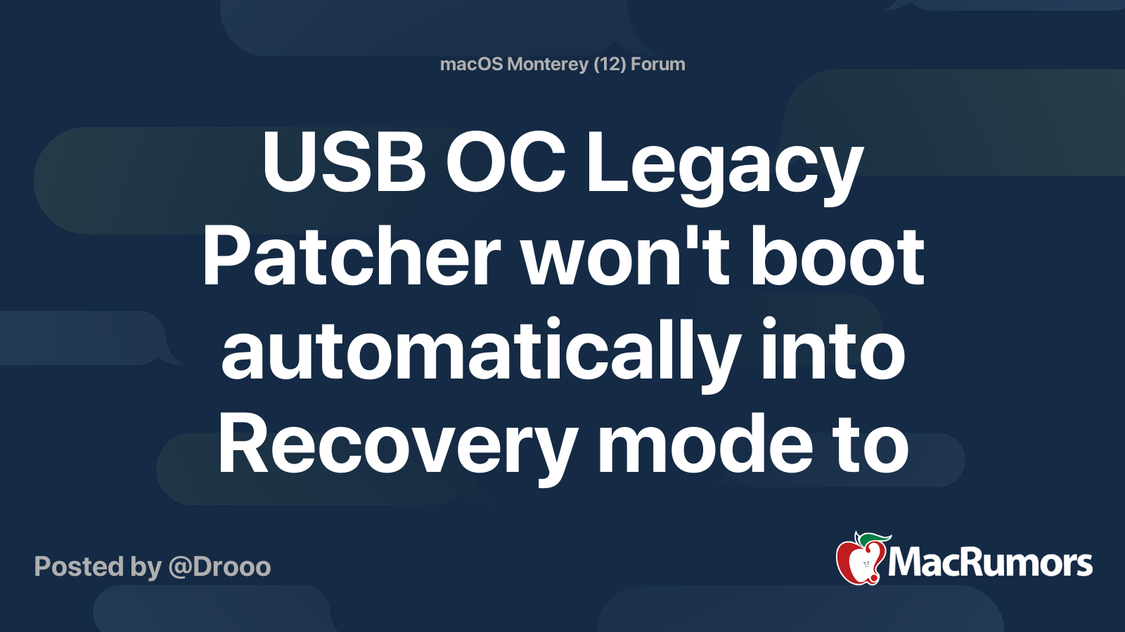USB OC Legacy Patcher won't boot automatically into Recovery mode to install Monterey on 5,1 Mac ...