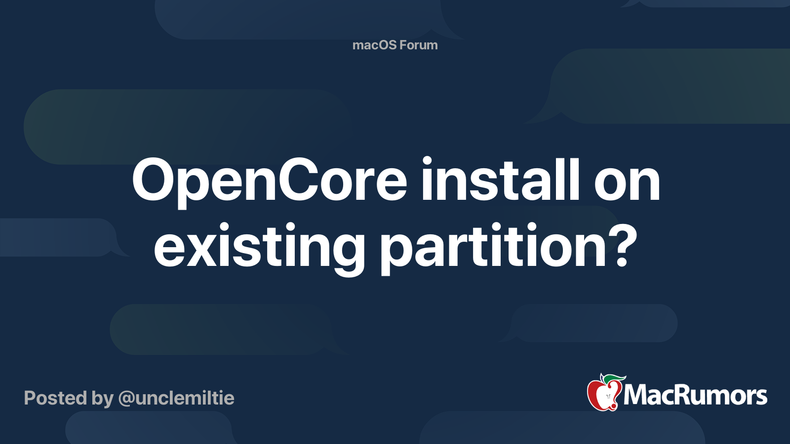 OpenCore install on existing partition? | MacRumors Forums