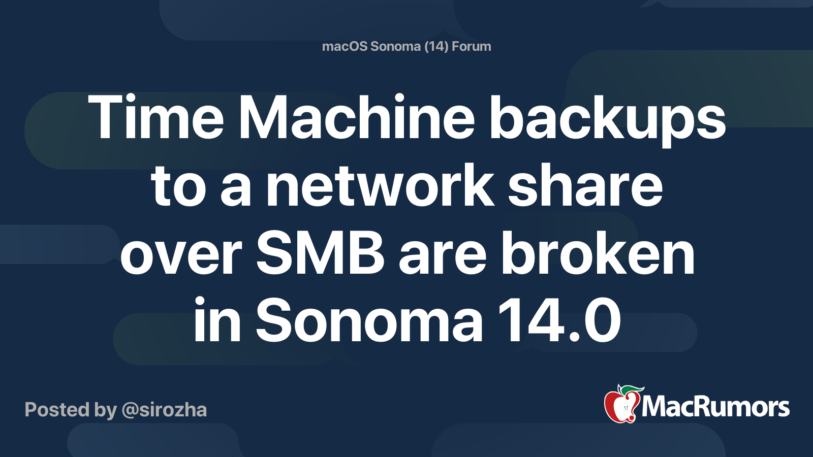 Time Machine backups to a network share over SMB are broken in Sonoma 14.0 | MacRumors Forums