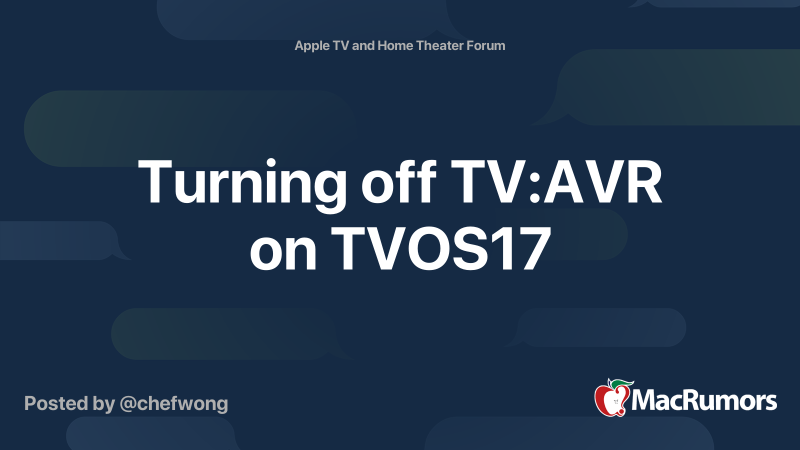 Turning off TV:AVR on TVOS17 | MacRumors Forums